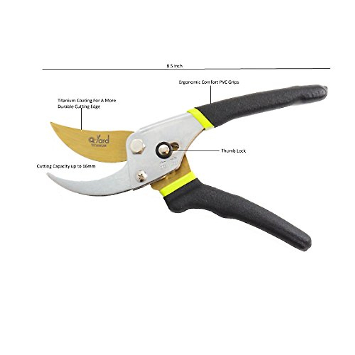 Q-yard QY-731L Traditional Bypass Pruning 8.5" Titanium Blade- Handheld Gardening Tools Shears