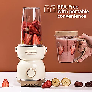 La Reveuse Personal Size Bullet Blender 300 Watts for Shakes Smoothies Seasonings Sauces with 17 oz Cup / 10 oz Mug,Retro Style