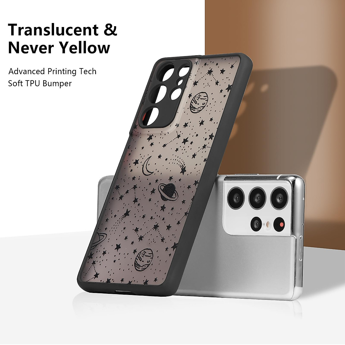 ZTOFERA Compatible with Samsung Galaxy S21 Ultra 5g Case (6.8 Inch), Planet Sky Star Pattern Protective Phone Case Translucent Frosted Hard PC Back Case Silicone Bumper Shockproof Cover - Black Sky