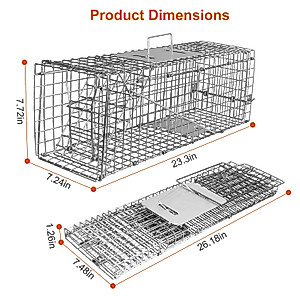 KOCASO 23.3"x7.24"x7.72" Humane Live Animal Trap Cage Cat Trap Catch Release Live Animal Rodent Cage for Indoor Outdoor，Foldable Live Trap for Small Rabbit Squirrel Groundhogs Mole Gopher Cat