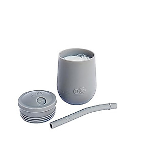 ez pz Mini Cup + Straw Training System - 100% Silicone Training Cup for Infants + Toddlers - Designed by a Pediatric Feeding Specialist - 9 Months+ (Gray)