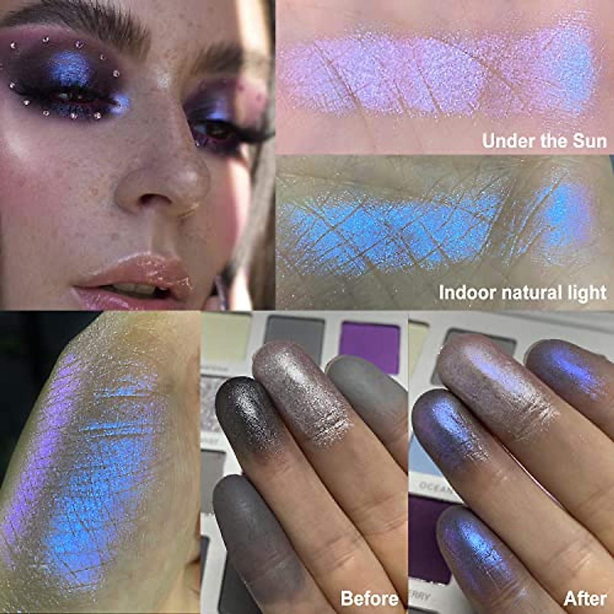 Afflano Smoky Grey Eyeshadow Palette, Highly Pigmented Silver Glitter Black White Gray Smokey Eye Eyeshadow Makeup, Emo Goth Halloween Makeup, Purple Blue Cool Toned Dark Eye Shadow Pallet