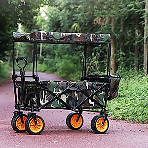 Outdoor Folding Utility Wagon Collapsible Camping Wagon, Garden Pull Wagon with Covered and Storage Basket, Outdoor Picnic Truck, Load-Bearing 80kg / 176lbs