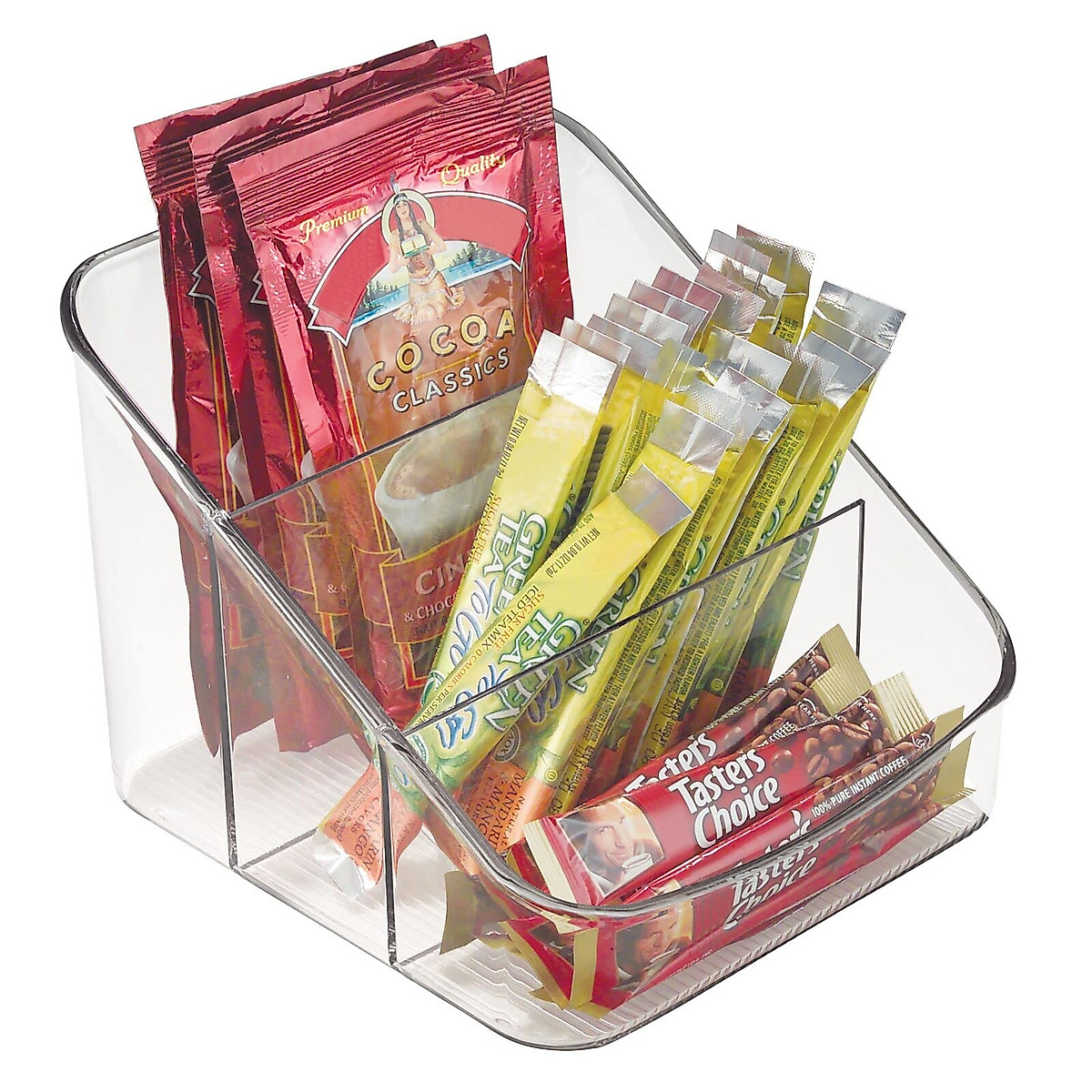 mDesign Small Plastic Food Packet Organizer Caddy - Storage Station for Kitchen, Pantry, Cabinet, Countertop - Holds Spice Pouches, Dressing Mixes, Hot Chocolate, Tea, Sugar Packets - 2 Pack - Clear