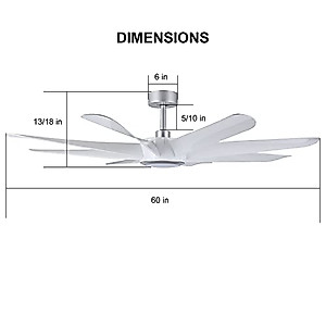 OFANTOP 60 Inch Smart Ceiling Fan with Light Remote Control, 6 Speed Quiet DC Motor Large Modern Silver White Ceiling Fan for Living Room