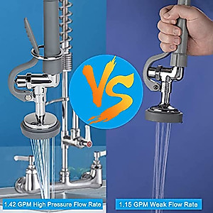 KOLLNIUN Spray Valve with Pre-Rinse Hose 44 inches Commercial Flexible Stainless Steel 1.42 GPM High Pressure Pre Rinse Dish Sprayer Assembly for Restaurant Industrial Kitchen Faucet, Gray