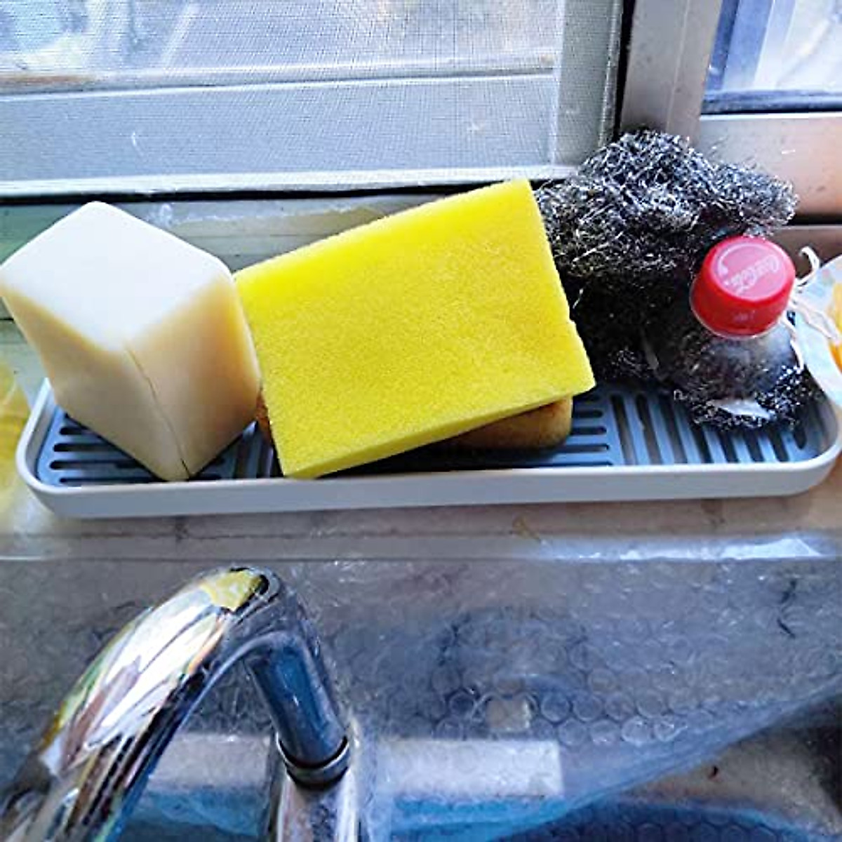 Lletfun Kitchen Caddy Sponge Sink Organizer Drain Tray for Countertop | Sponge or Soap Holder(11.9x3.94 inch)