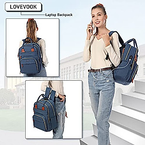 LOVEVOOK Laptop Backpack for Women & Men, Unisex Travel Anti-theft Work College Bag, Business Computer Backpacks Purse, Casual Hiking Daypack with Lock, Fits 15.6 Inch Laptop, Dark Blue