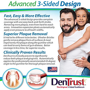 DenTrust 2-PK 3-Sided Toothbrush | Made in USA | Ultra Soft | Triple Clean + Tongue Scraper | Kids Children Braces Special Needs