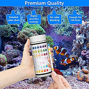 7 in 1 Aquarium Water Testing Strips, 100 Strips Marine Test Kits for Aquariums Pond Betta Fish Tank Freshwater Saltwater, Easy Tester for pH, Chlorine, Alk, Nitrate, Nitrite, Carbonate, Hardness