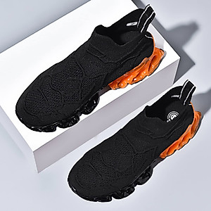 Poramea Men's Laceless Slip on Blade Sneakers Trail Running Walking Tennis Sport Shoes Black Gradient Size 10