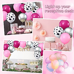 70 Pieces Western Theme Party Decorations Bachelorette Birthday Cow Balloons Rodeo Balloons Rose Red, Pink, Silver, Cow Print Latex Balloons for Baby Shower Cowgirl Party Supplies