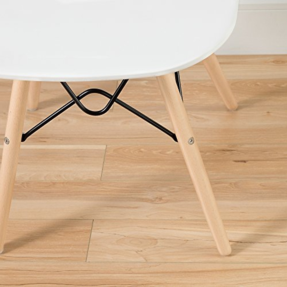 South Shore Annexe Mid-Century Modern Eiffel Office Chair, Wooden Legs, Clear and White 19.5D x 16.25W x 32.5H in