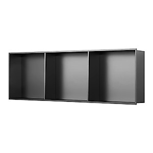 Sunrosa Black Shower Niche Stainless Steel, Ready for Tile, Waterproof 11.8" x 35.4" Bathroom Recessed Niche with 2 Dividers, Organizer Storage for Shampoo & Toiletry Storage