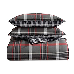 Eddie Bauer - Queen Duvet Cover, Reversible Bedding Set with Matching Shams, Cozy Home Decor (Willow Plaid Grey, Queen)