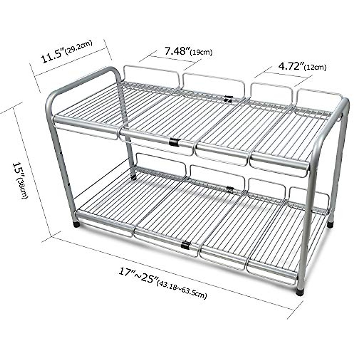 Surpahs 2 Tier Under Sink Expandable Shelf Organizer, Storage Rack (Silver)