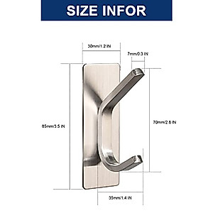 NearMoon Adhesive Hooks, Stainless Steel Bath Towel Holders No Drilling Rustproof Wall Hooks for Coat Bag Key Hat, Stick on Wall Robe Hangers for Bathroom Livingroom Kitchen, 5 Pack (Brushed Nickel)