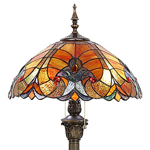 WERFACTORY Tiffany Floor Lamp Red Brown Liaison Stained Glass Standing Reading Light 16X16X64 Inches Antique Pole Corner Lamp Decor Bedroom Living Room Home Office S160R Series