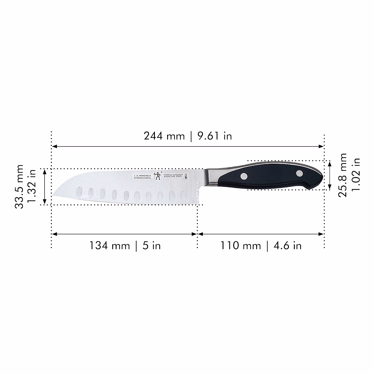 HENCKELS Forged Synergy Hollow Edge Santoku Knife, 5-inch, Black/Stainless Steel