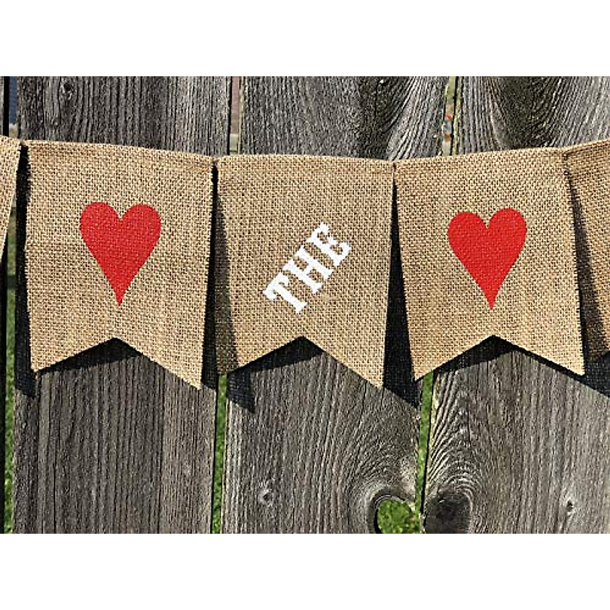 Save The Date Burlap Banner - Engagement Picture Prop Wedding Announcement - Ready to Hang Bridal Shower Decoration – White Letters & Red Hearts Garland by Jolly Jon