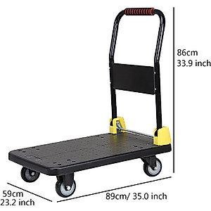 Platform Truck Flat Handtruck Metal Platform Truck with Wheels Moving Dolly Cart Load 880lb-1100lb Folding Push Cart Heavy Flatbed Cart Reliable