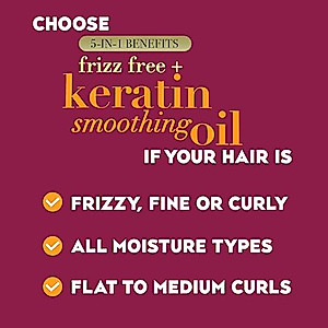 OGX Frizz-Free + Keratin Smoothing Oil Conditioner, 5 in 1, for Frizzy Hair, Shiny Hair, RED, 385 ml