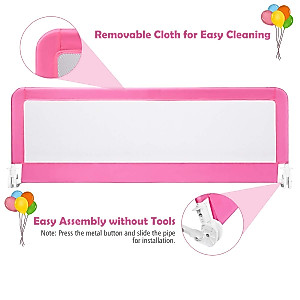 Costzon Bed Rail for Toddlers, 2 PCS Extra Long Swing Down Safety Bed Guards w/Straps for Convertible Crib, Kids Twin, Double, Full Size, Queen & King Bed, Folding Bed Rails for Baby (59-Inch, Pink)