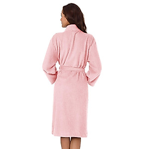 SIORO Terry Cloth Robes for Women Cotton Kimono Bathrobe Towel Soft Fuzzy Absorbent Long Sleeve Calf Length Robe Plush Warm Shower Housecoat，Light Pink Small