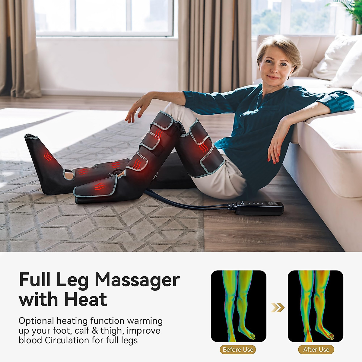 FIT KING Full Leg Massager with Heat, Air Compression Massager for Foot Calf & Thigh Muscle Relaxation and Recovery, Helpful for Pain Relief,Swelling, Edema and RLS, FSA-HSA Approved