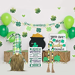 St. Patrick's Day Tiered Tray Decor Set 6, Shamrock Pot of Gold Wood Sign, Irish Lucky Theme Table Centerpiece Decoration Sign for Home Party Décor