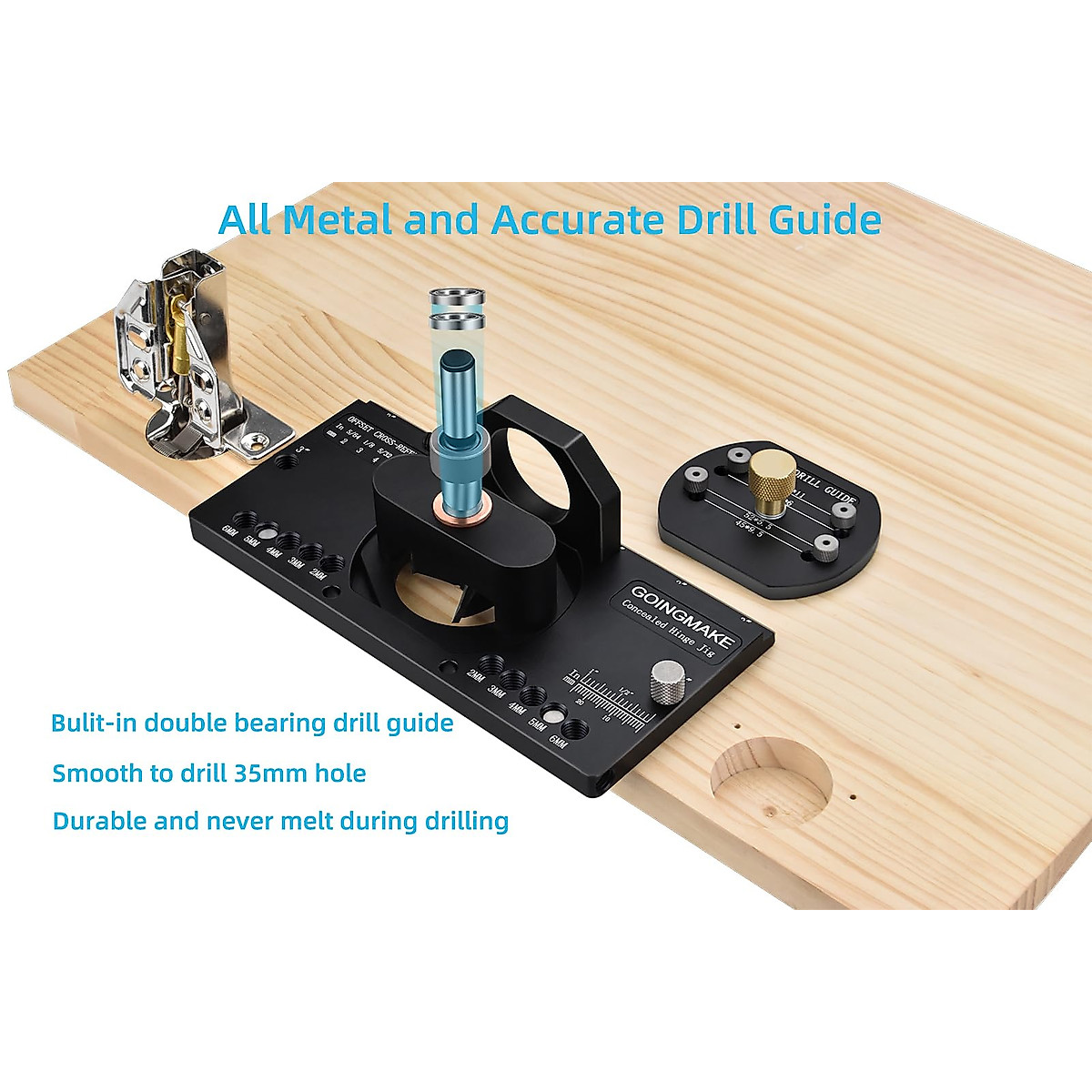 GOINGMAKE Concealed Hinge Jig All Metal with Dust Vacuum Adapter Concealed Door Hinge Jig 35mm Cabinet Hinge Jig Hinge Hole Drilling Jig for Door Cabinet Hinges Mounting Tool Woodworking Tools