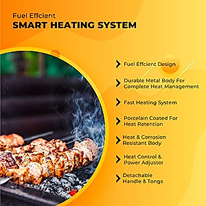 Brennit Multipurpose Charcoal Burner- for BBQ, Hookah Parties, Camping & Outdoor Activities- Smart Heat Control & Heat Retention- Porcelain Coating- Durable Body