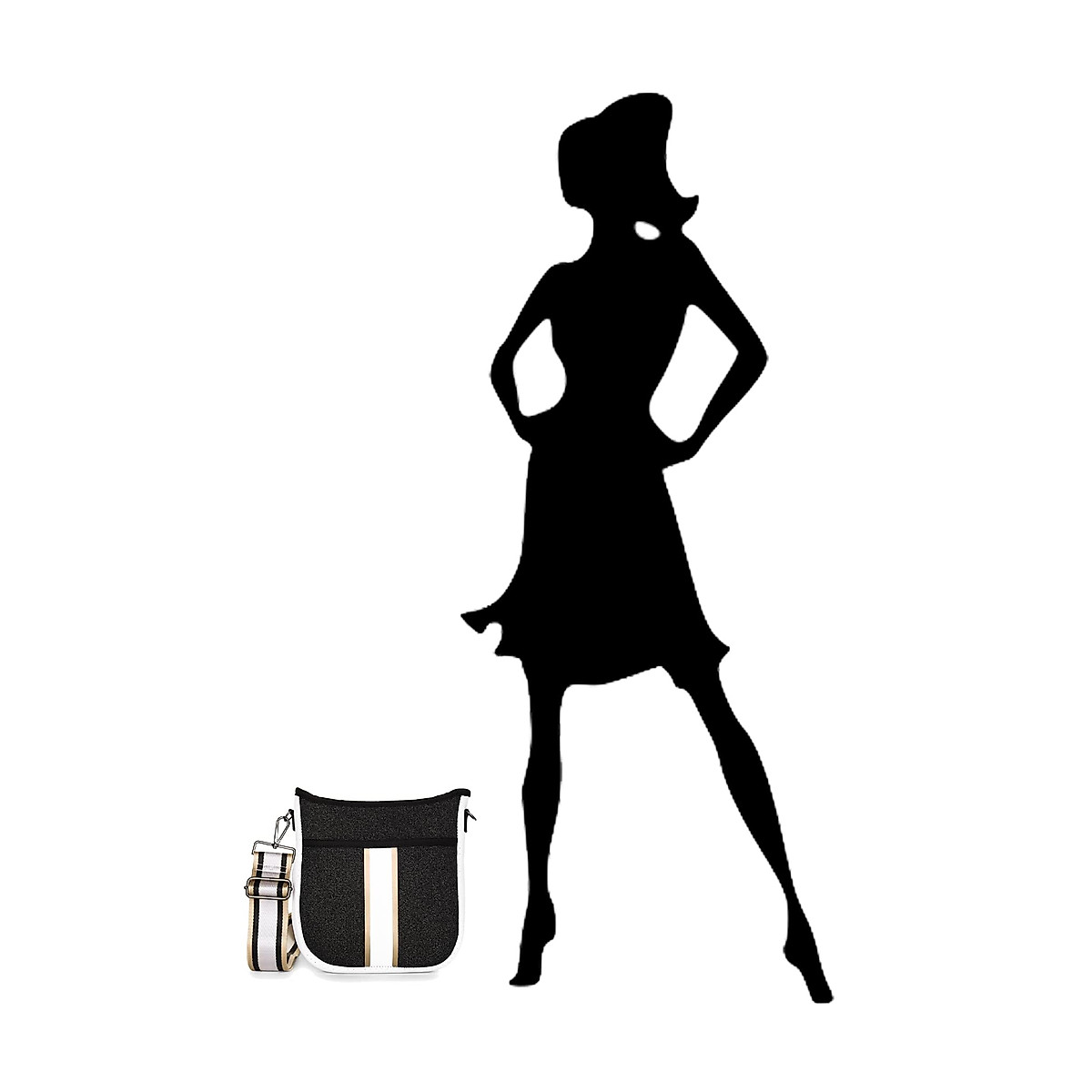 Haute Shore - Jeri Bravo Crossbody Tote, Black Denim W/Rosegold & White Stripe