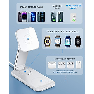 3 in 1 Wireless Charging Station Mag-Safe, BOCLOUD Aluminum Alloy Foldable Stand Portable Fast Charger for iPhone 14,13,12 Pro Max/Pro/Mini, iWatch 8/SE2/7/6/SE/5/4/3/2, AirPods Pro/3/2, white