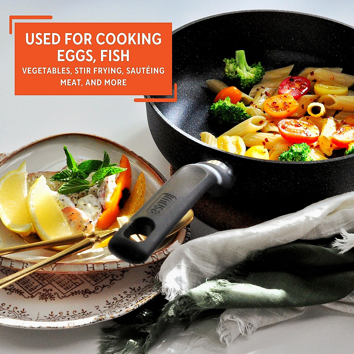 IMUSA 9in Gusto Cast Aluminum Speckled Nonstick Fry Pan with Soft Touch Handle, Gray