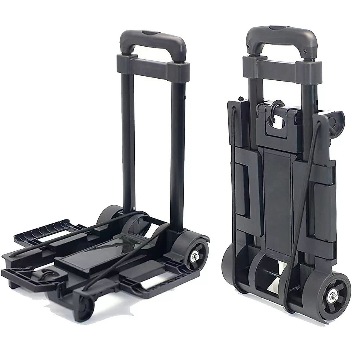 MShop Shopping Cart Folding Luggage Cart 2 Wheels Lightweight Luggage Trolley Small Plastic Hand Truck for Groceries, Camping ,Super Market, Travel,Moving and Office Use Trolley (Black-JMA) (ULC-01)