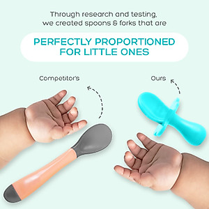 Grabease Silicone Baby Feeding Set - Essential Baby Feeding Supplies for Portion Control and Baby-Led Weaning - Suction Bottoms 4 Piece Set, BPA and Phthalates-Free, Teal