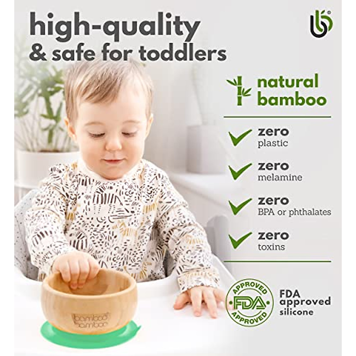 bamboo bamboo ® Suction Bowl for Baby – Bamboo Baby Bowl and Spoon Set with Removable Silicone Suction Cup for Kids | 11.8oz | Non-Toxic | Cool to The Touch | Ideal for Baby-Led Weaning (Green)