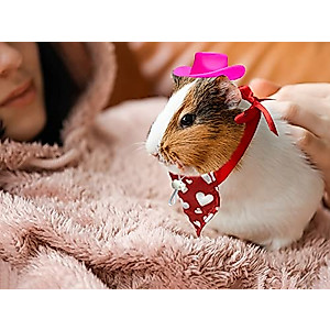 CooShou 4 Pcs Valentine's Day Guinea Pig Hat Bandana Outfits Hamster Hat Costume Small Animal Black Pink Hats Heart Bandanas Clothes Suitable for Rats Hamster Guinea Pig Lizard
