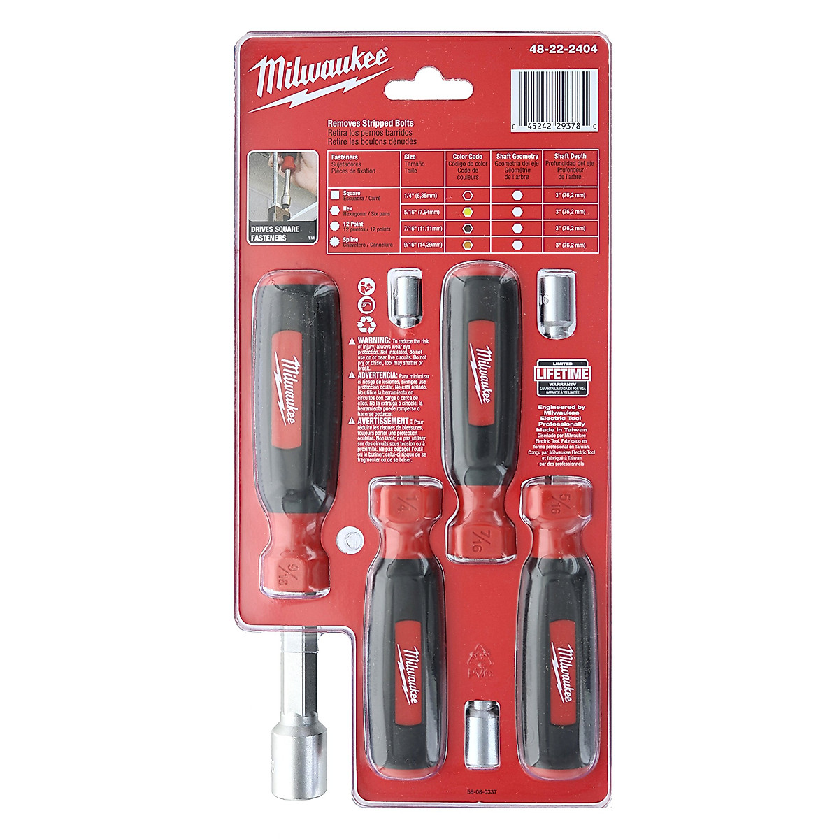 Milwaukee 48-22-2404 Hollow Shaft SAE Hex Shank Compact Nut Driver Set (4 Pieces)