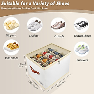 Patinao 3 Pack Shoe Storage Box Organizer for Closet - 36 Cell Space Saver Shoes Containers Bin with Clear Lids Stackable, Can Fit Ottoman, Foldable Shoe Rack Cabinet Cubby for Wardrobe