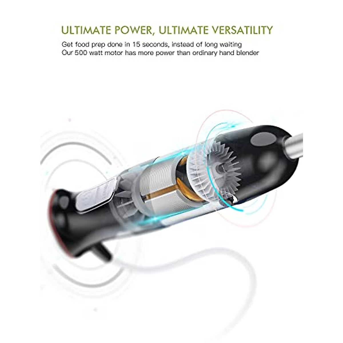 Immersion Blender, 2-in-1 Multi-Purpose Hand Blender, 500W Multifunctional Hand Blender with Whisk, 6-Speed and Turbo Mode, 304 Stainless Steel Handheld Stick Blender for Smoothies, Puree Baby Food and Soups