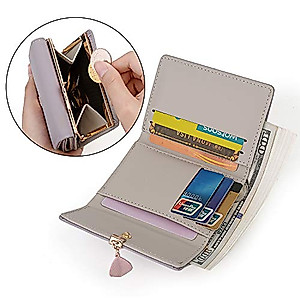 UTO Small Wallet for Women PU Leather Leaf Pendant Card Holder Organizer Coin Purse Light Purple