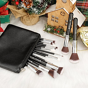 DUcare Makeup Brushes with Bag,15Pcs Makeup Brush Set Christmas Gift Travel Kabuki Foundation Blending Blush Eyeliner Shadow Brow Concealer Brushes Kit Black