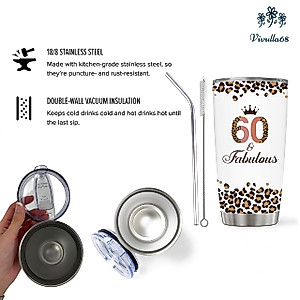 Vivulla68 Happy 60th Birthday Gifts For Women, 60 Birthday Gifts For Women, Birthday Gifts For 60 Year Old Woman, 1964 Birthday Gifts Women, Turning 60 Gifts, 60th Birthday Tumbler With Lid and Straw