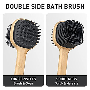 YONOY Back Scrubber for Shower Soft Silicone Long Handle Back Brush, 2 in 1 Bath and Shampoo Brush, Back Scrubber Body Exfoliator for Wet or Dry Brushing