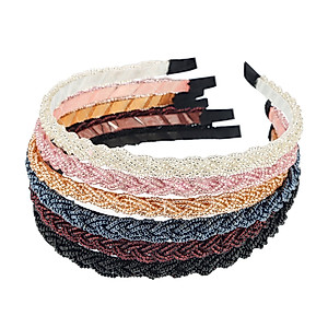MTLEE 6 Pieces Beaded Headbands Sparkly Crystal Beaded Hair Hoop Hairbands Multiple Color Hair Accessories Head Bands for Women Girls Kids(Classic Colors)