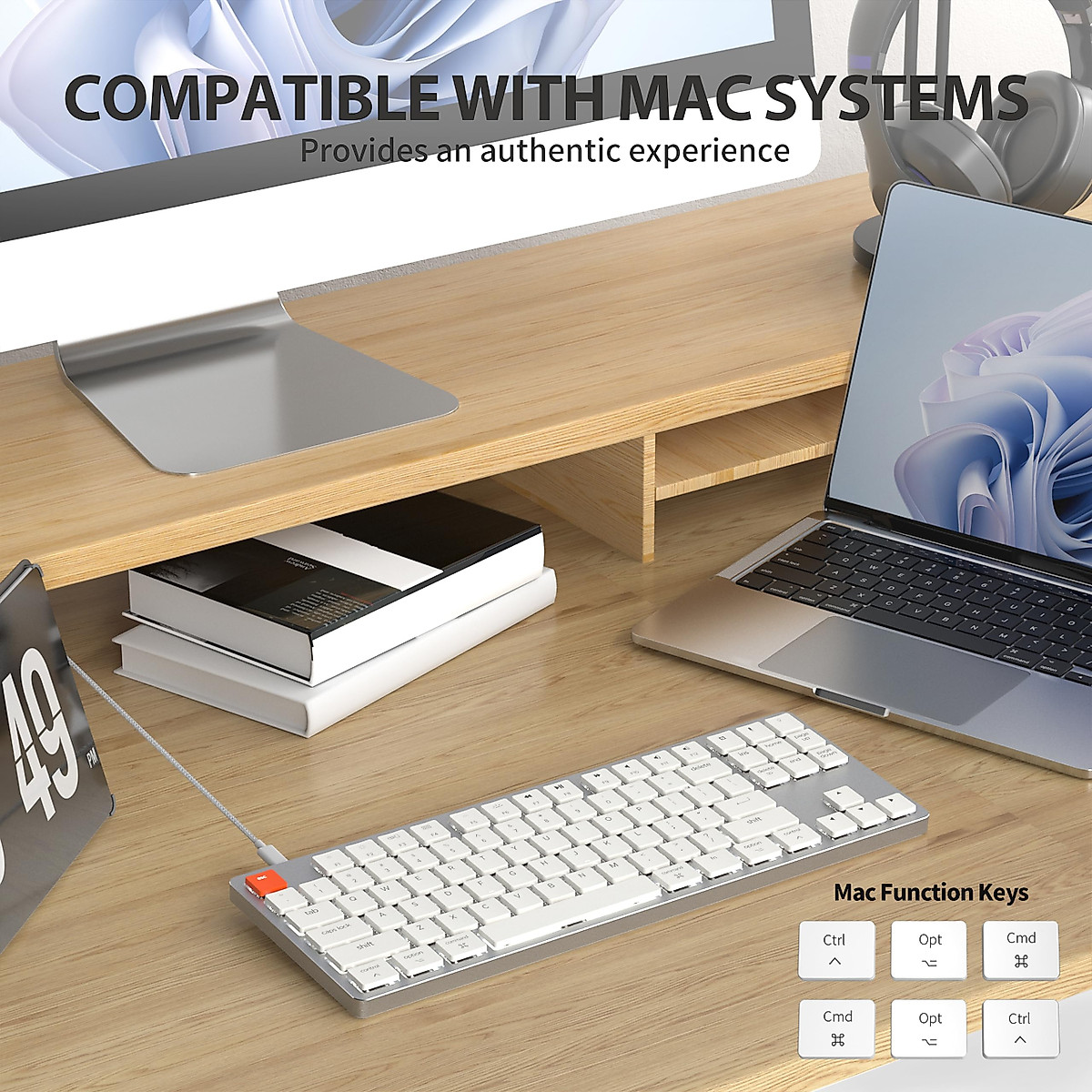 Low Profile Mechanical Keyboard for Mac, 87 Keys Brown Switch White Backlit Apple Keyboard Type-C Wired, Ultra-Slim Quiet Gaming Computer Keyboard for MacBook Pro/Air, iMac, Mac Mini