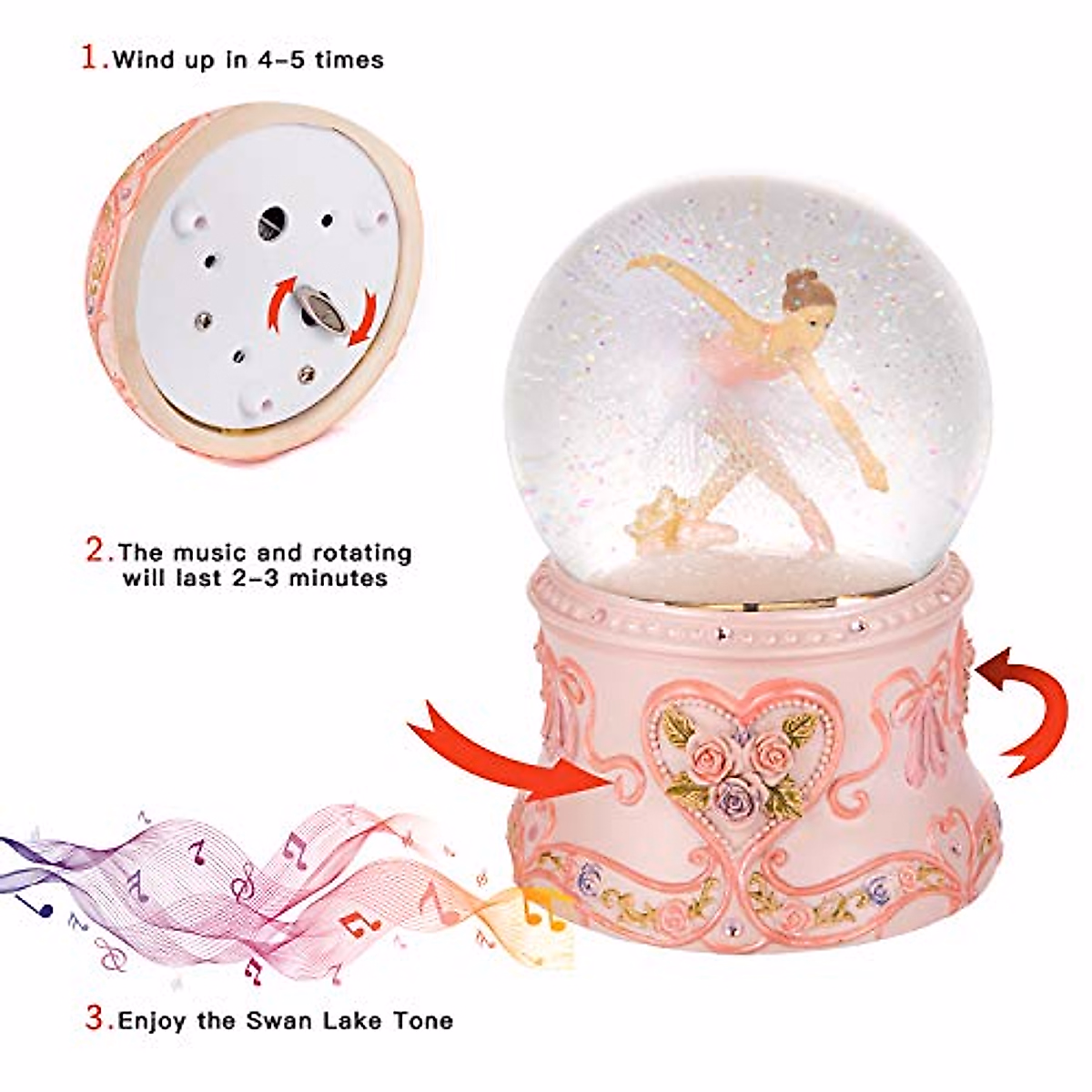 Septwonder Ballerina Snow Globe Plays Ballet Tune Swan Lake, Snowglobe for Wife, Daughter, Granny and Granddaugther
