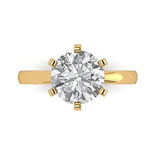 Yellow 14k Solid Gold Solitaire anniversary Engagement Promise Bridal Ring - 3 Ct Round Cut Clear Simulated Diamond Sz 7